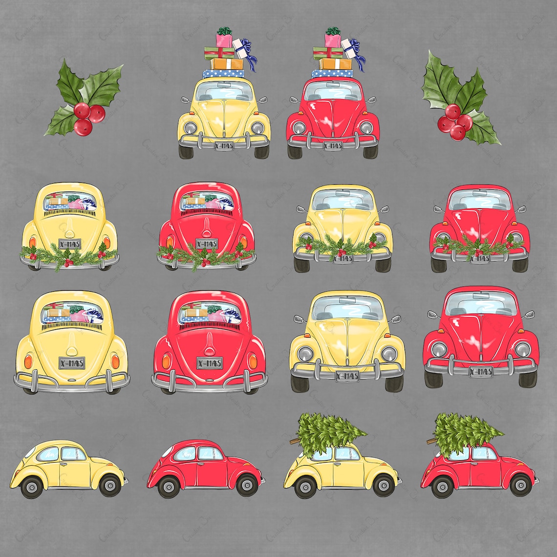 Retro Christmas Car Clipart Holiday Illustration Shopping Girl - Etsy