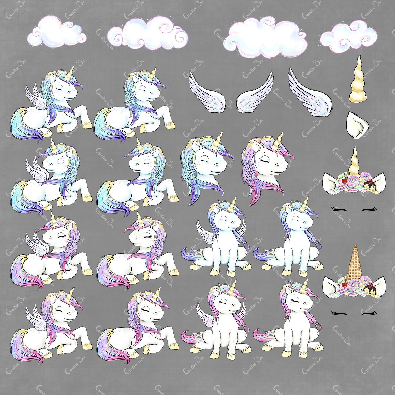 Cute Unicorn Birthday Party Clipart Twins Baby Shower Cake - Etsy