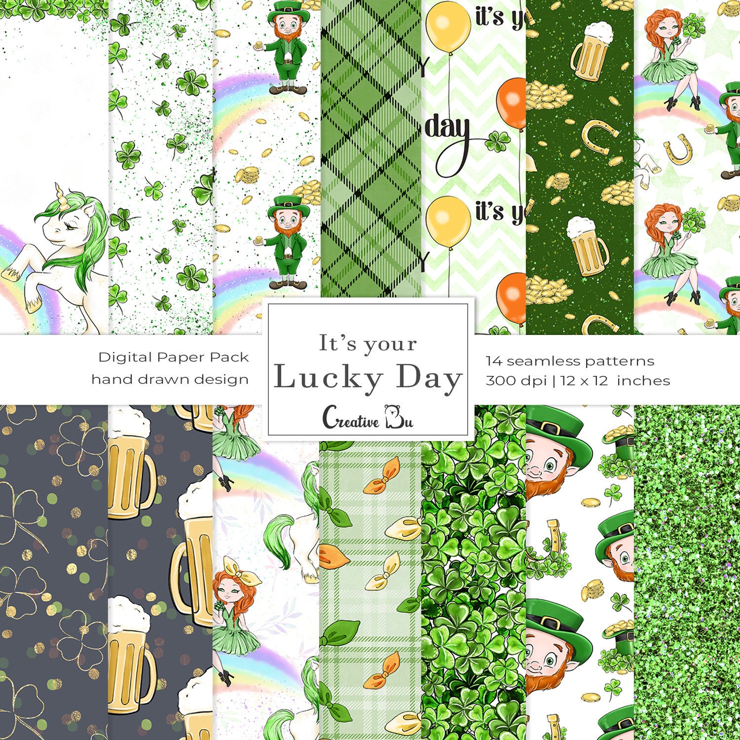St Patrick's Day Seamless Pattern Shamrock Digital Paper | Etsy