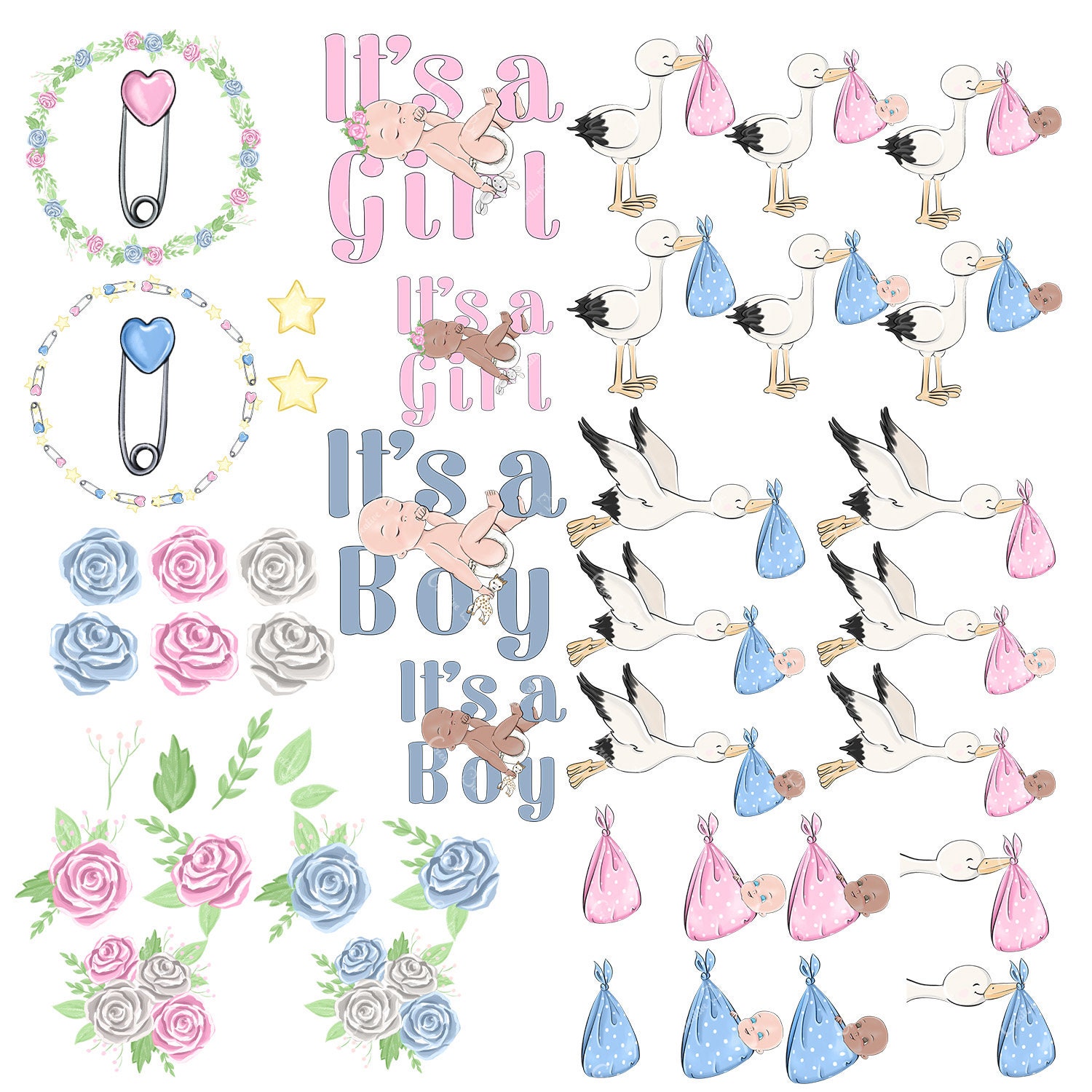Gender Reveal Party Clipart Baby it's a Boy or Girl He or | Etsy