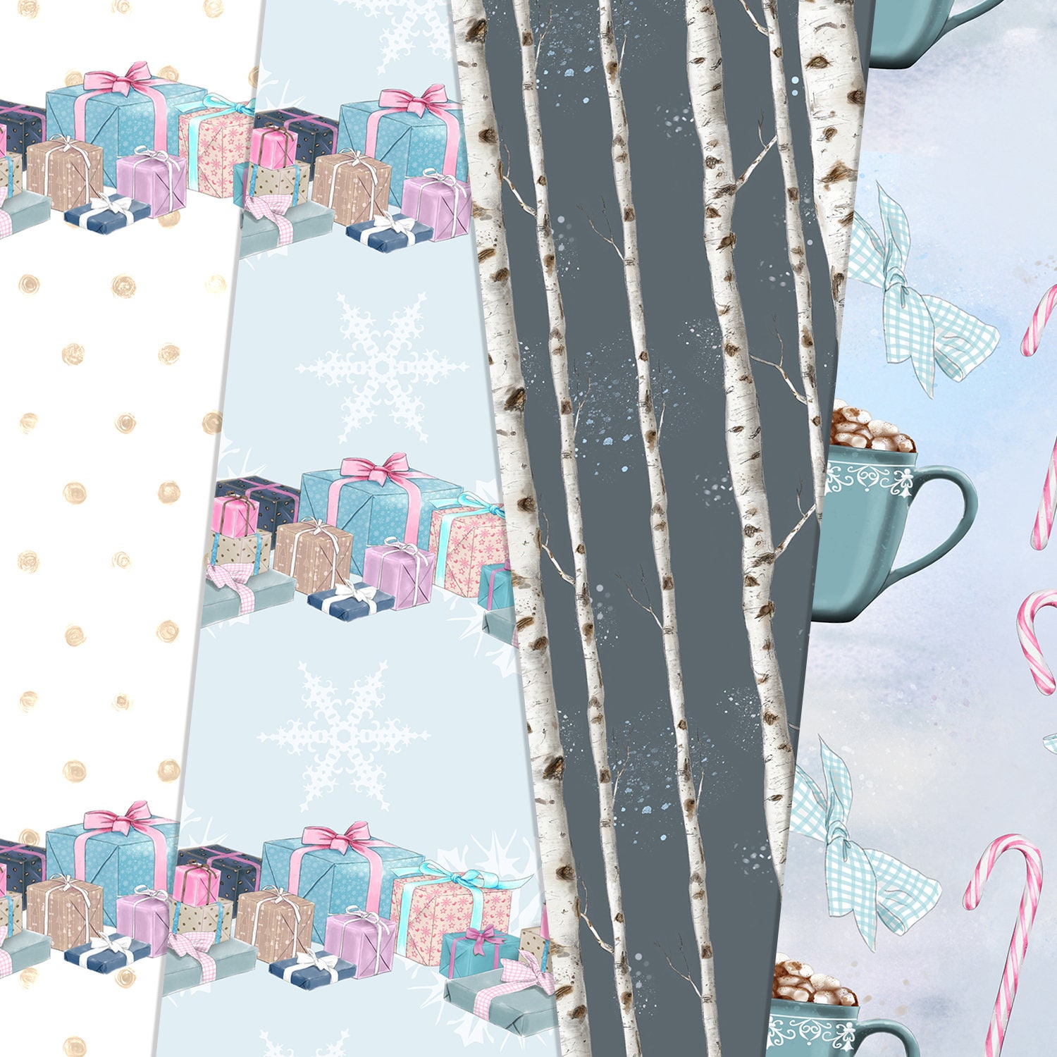 Cozy Winter Ice Skating Digital Seamless Paper Birch Tree - Etsy