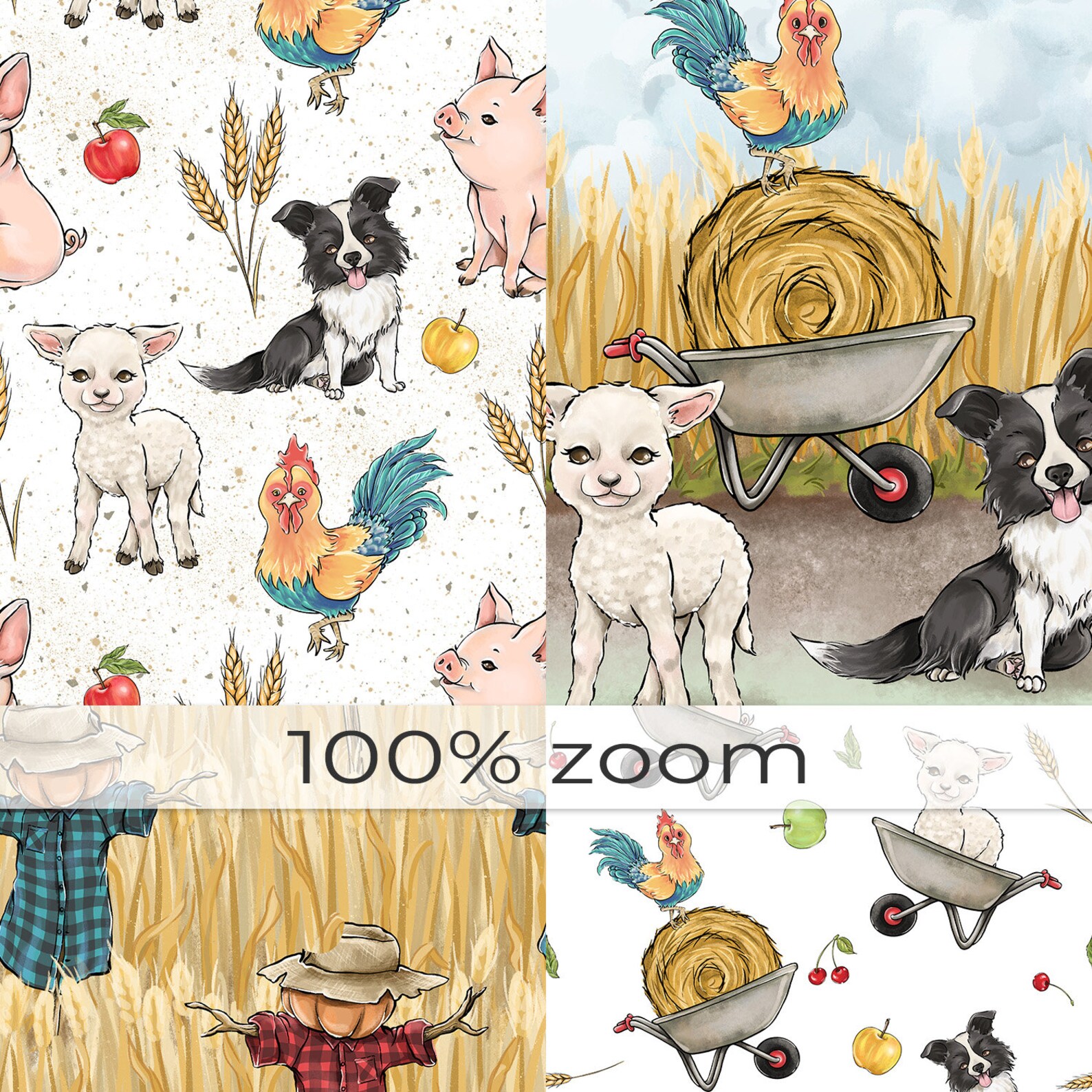 Farm Animals Digital Paper Farmyard Seamless Pattern Cute Pig | Etsy