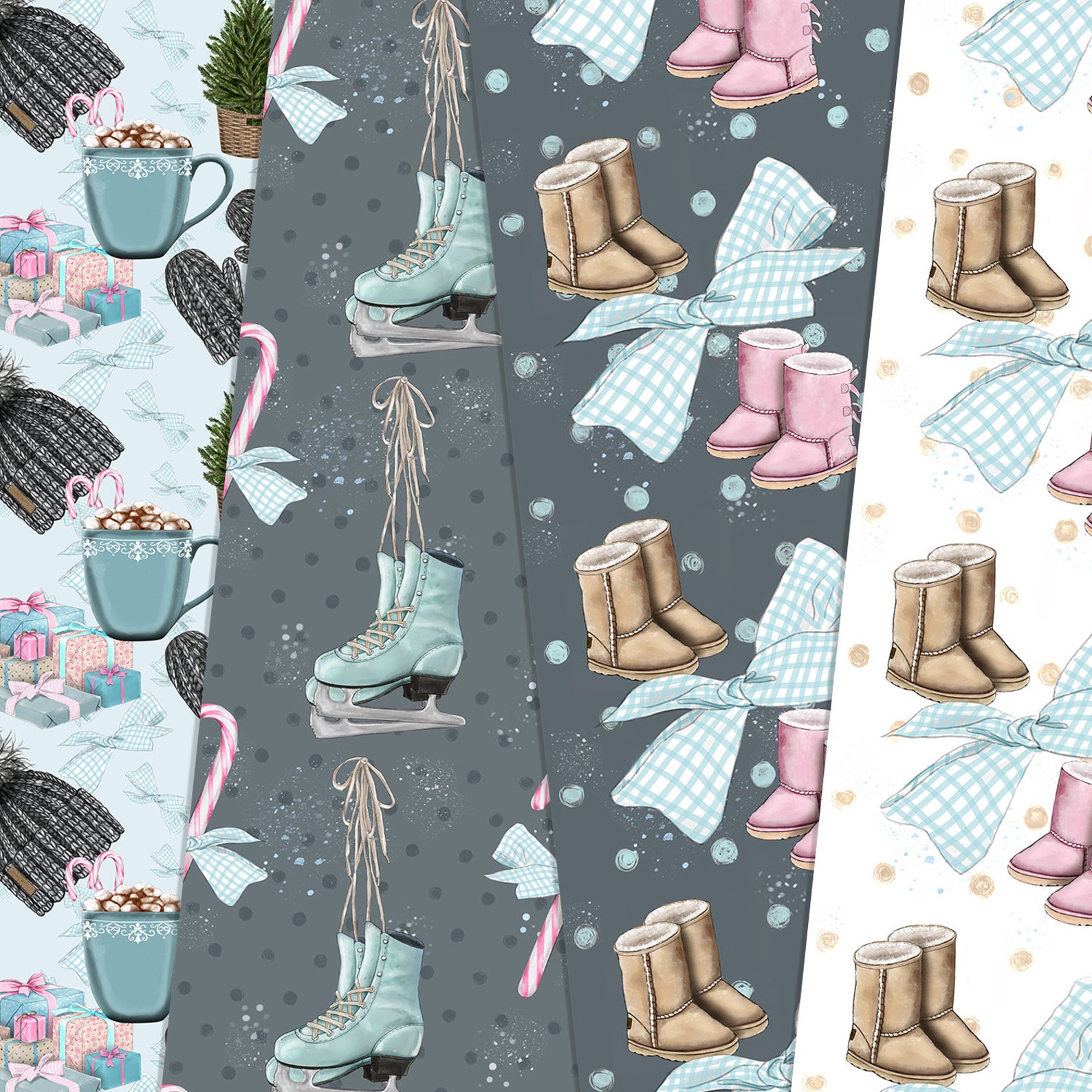 Cozy Winter Ice Skating Digital Seamless Paper Birch Tree - Etsy