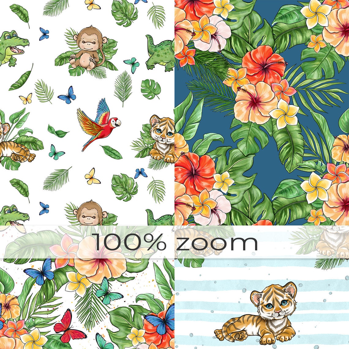Jungle Animal Seamless Pattern Rainforest Tropical Flower | Etsy