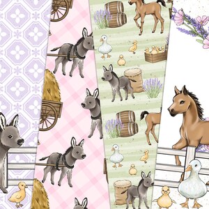 Farm Animals Digital Paper Farmyard Seamless Pattern Cute Donkey Horse ...