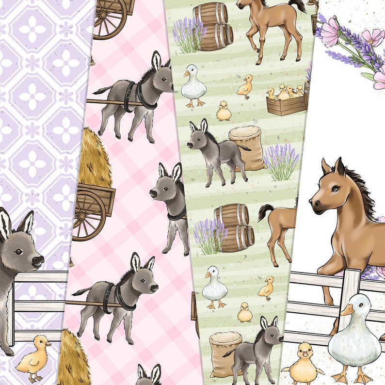 Farm Animals Digital Paper Farmyard Seamless Pattern Cute - Etsy