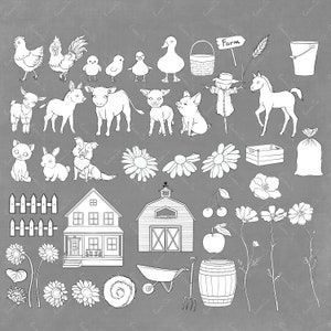 Farm Baby Animal Coloring Pages Farmyard Animal Doodle Line Digital ...