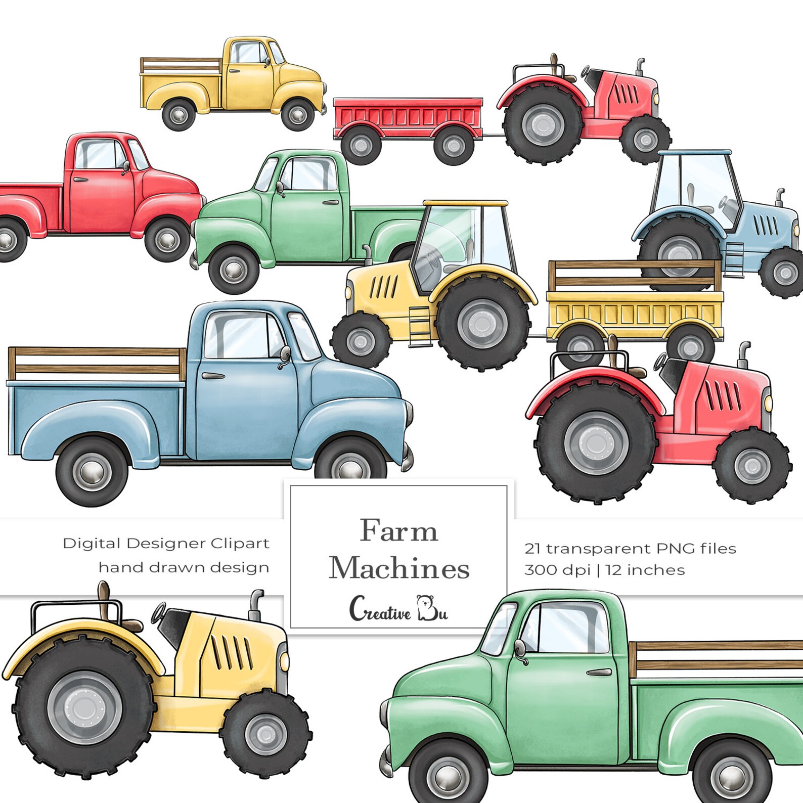 Farm Machines Clipart Tractor Clipart Truck Art Transport - Etsy