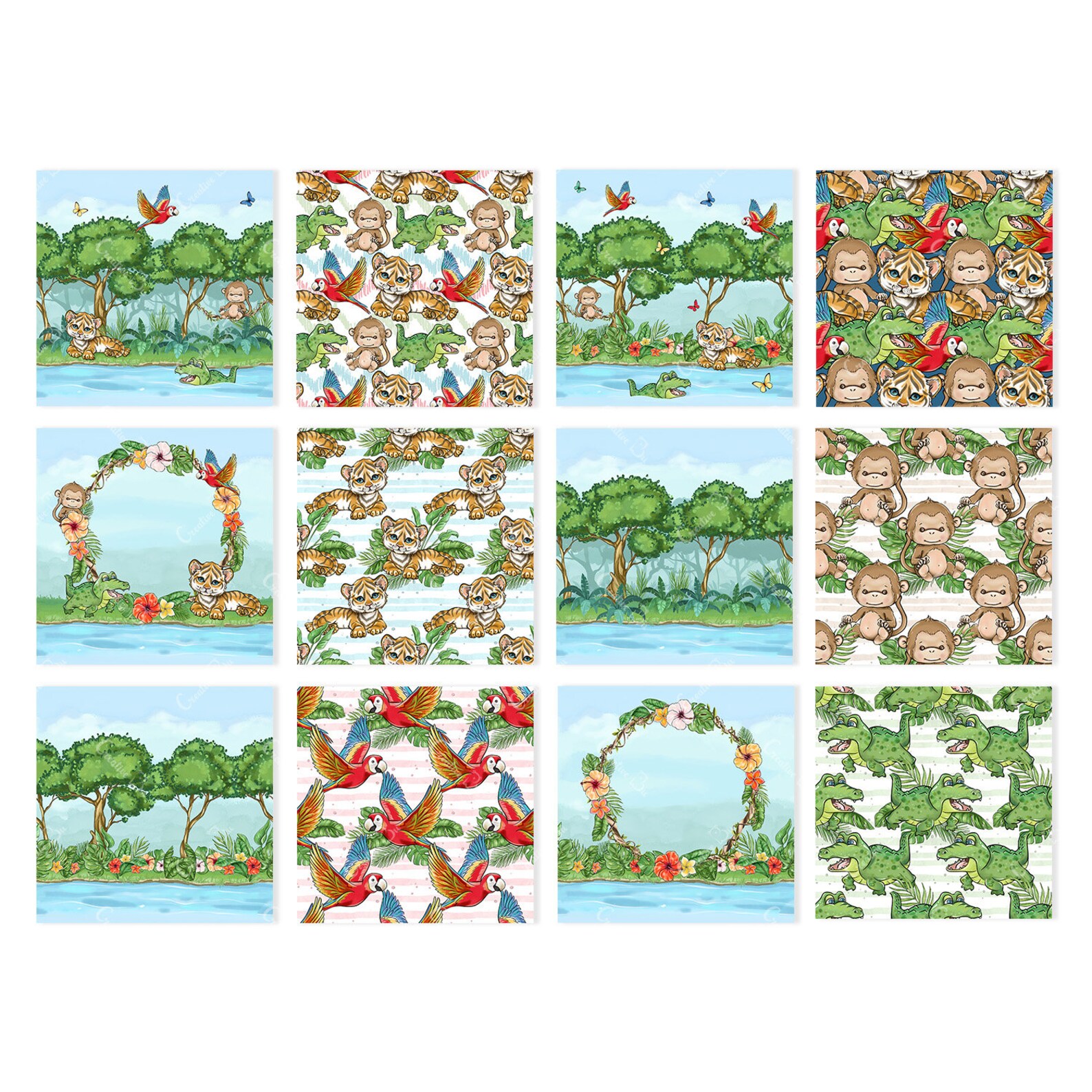 Jungle Wild Animal Seamless Pattern Tiger Monkey Parrot | Etsy