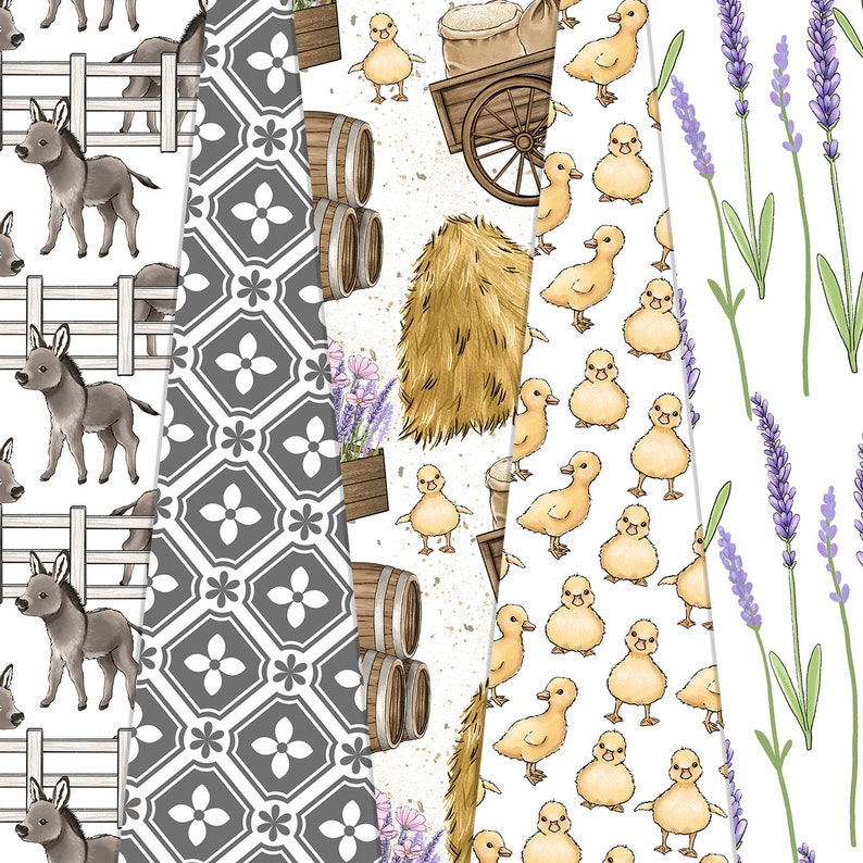 Farmhouse Pattern Cute Donkey Horse Duckling Digital Paper - Etsy