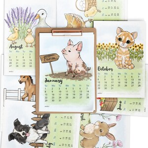 Cute Farm Animals Printable Calendar 2025 Kids Seasonal 12 Monthly ...
