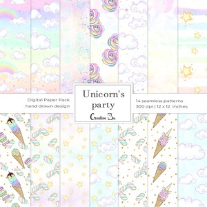 Unicorn Ice Cream Seamless Pattern Digital Paper Candy Surface Digital ...