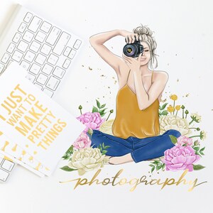 Photographer Girl Logo Clipart Fashion Girl Illustration Blogger Avatar ...