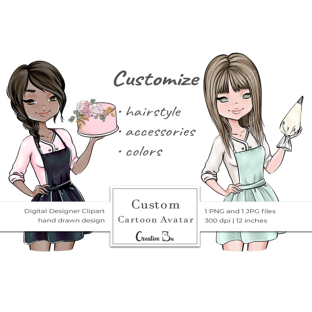 Custom Logo Pastry Chef Girl Clipart Baker Chef Restaurant Cartoon Cake ...