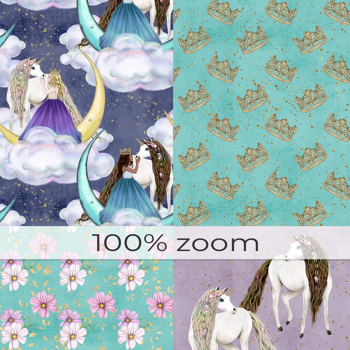 Unicorn and Princess Digital Paper Girl Illustration Stars - Etsy