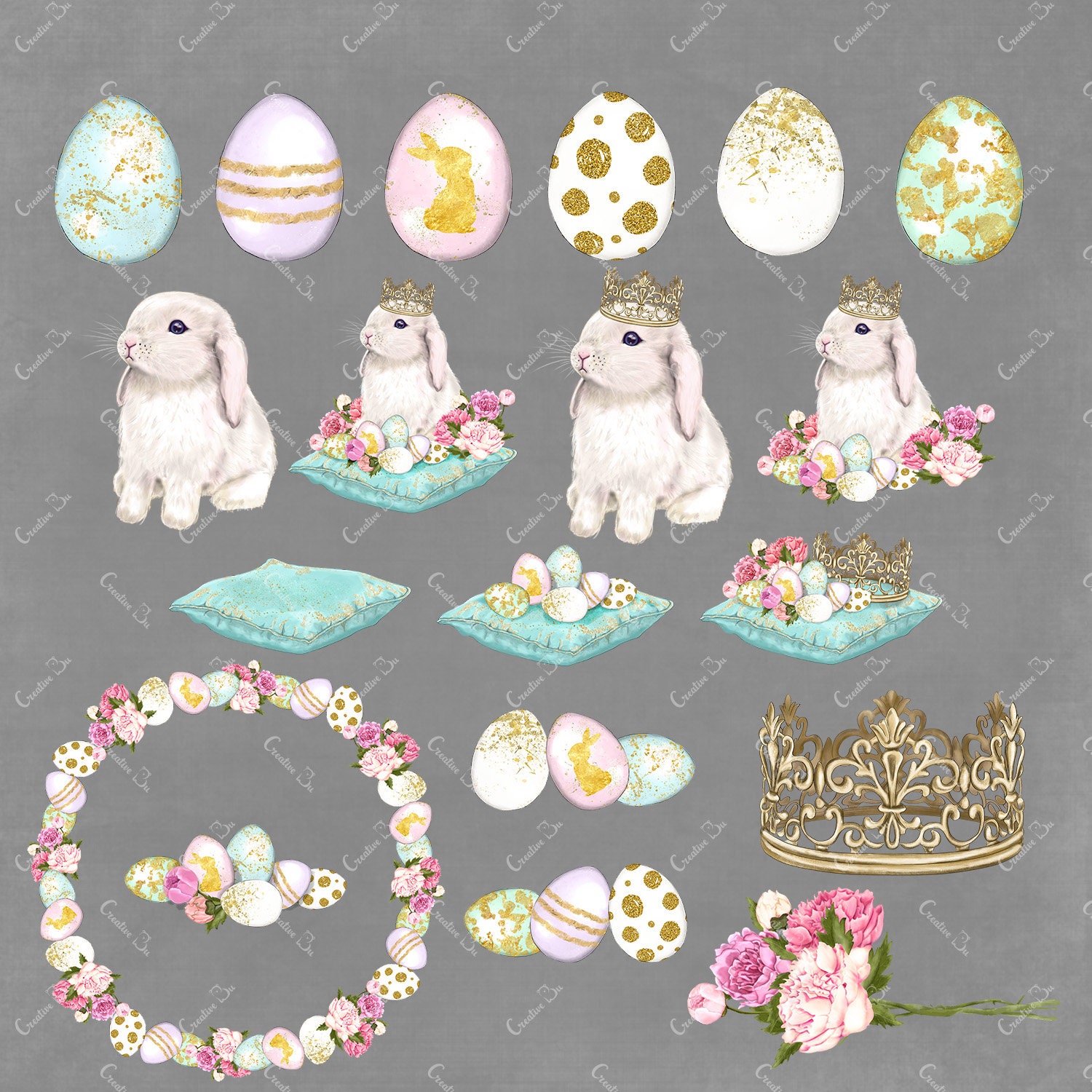 Easter Bunny Clipart White Rabbit Illustration Easter Eggs - Etsy