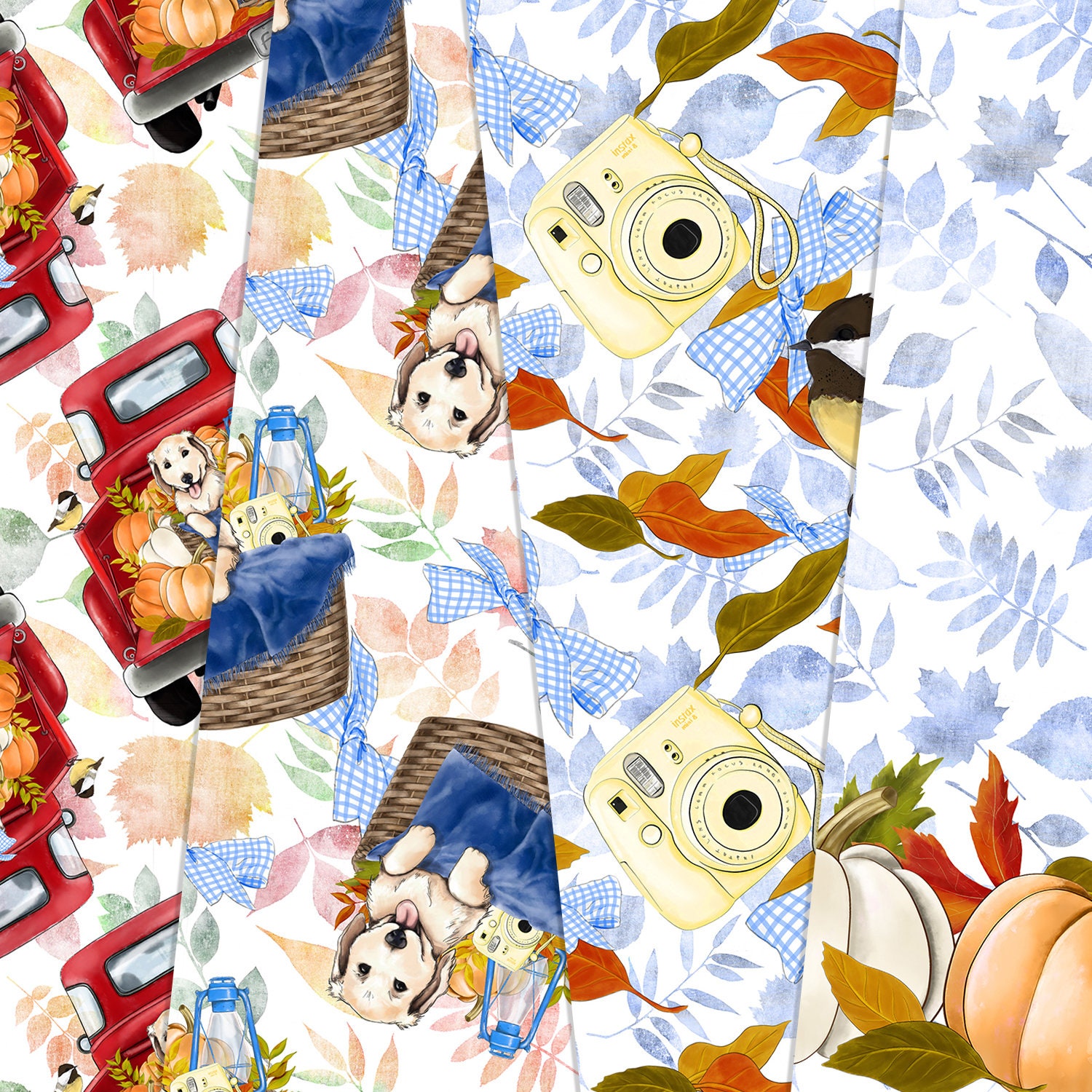 Autumn Digital Paper Fall Seamless Pattern Golden Retriever | Etsy