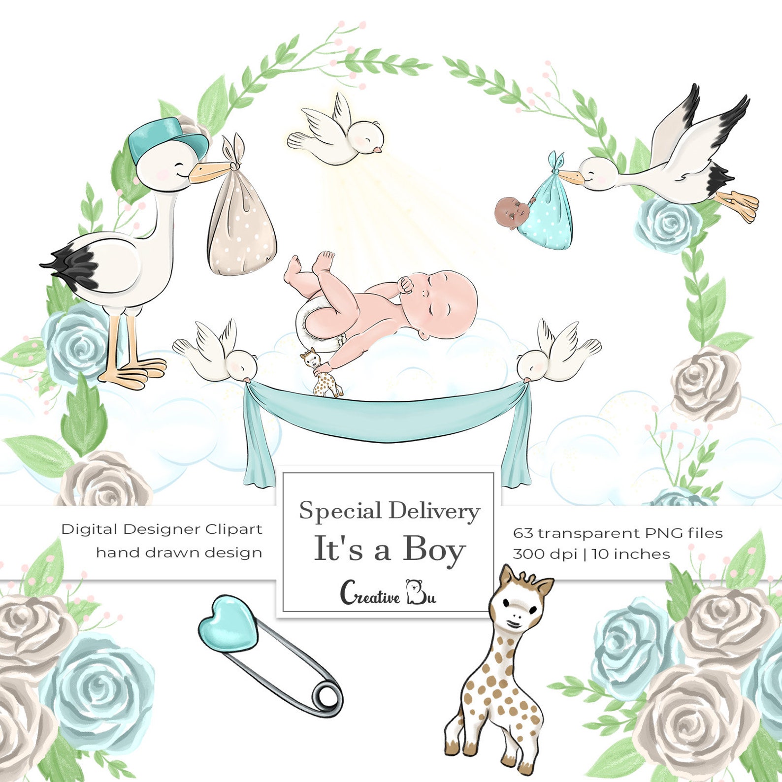 It's a Boy Clipart New Baby Boy Stork Baby Shower - Etsy
