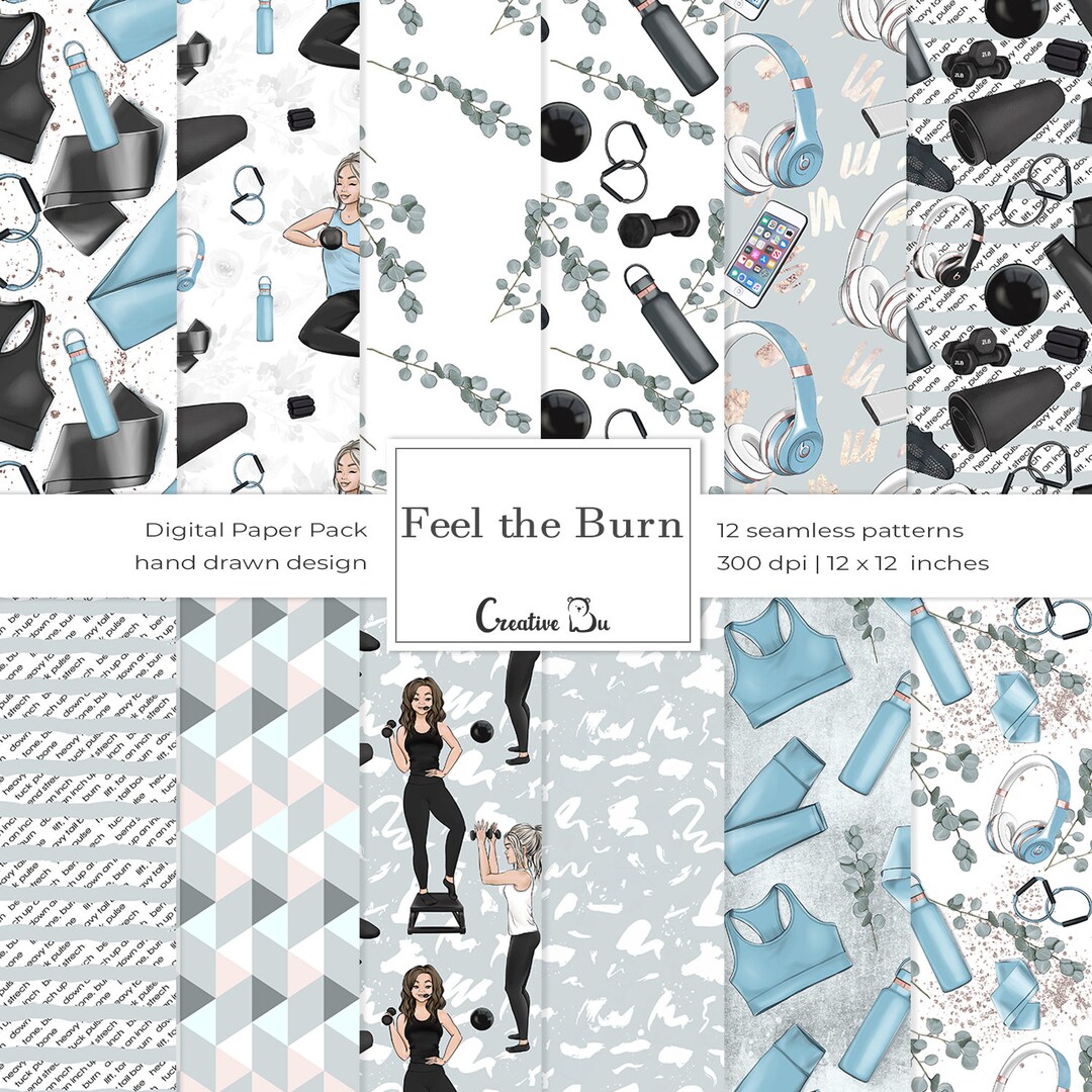 Sport Girl Digital Paper Ballet Yoga Pilates Seamless Pattern ...