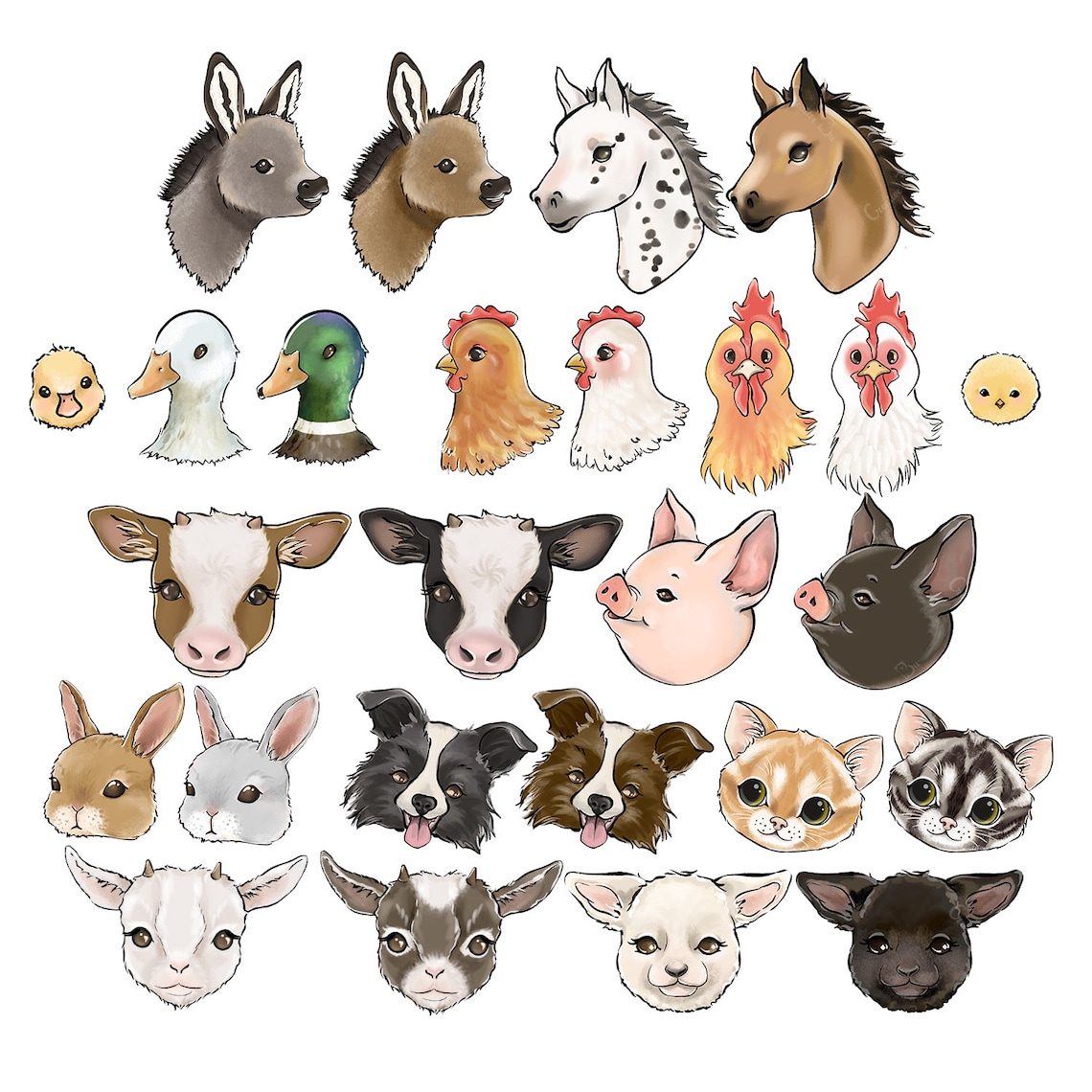 Farm Animal Faces Sticker Clipart Farmyard Animal PNG Breeds - Etsy