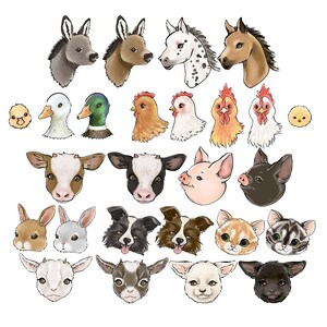 Farm Animal Faces Sticker Clipart Farmyard Animal PNG Breeds Heads ...