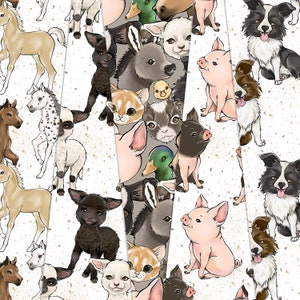 Farm Baby Animal Digital Paper Farmyard Animal Seamless Pattern Donkey ...