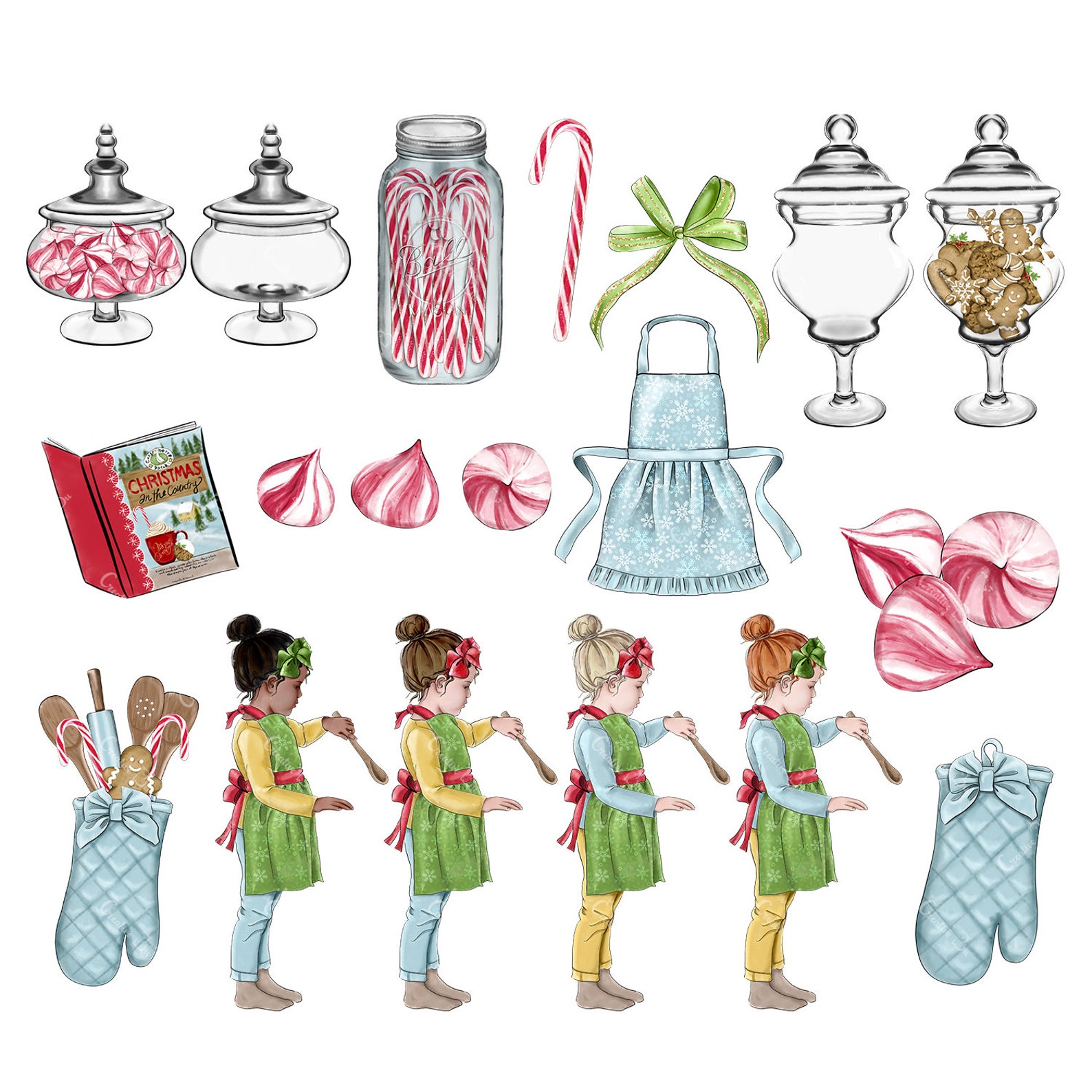 Christmas Santa Cookie Clipart Cute Baking Girl Clip Art - Etsy