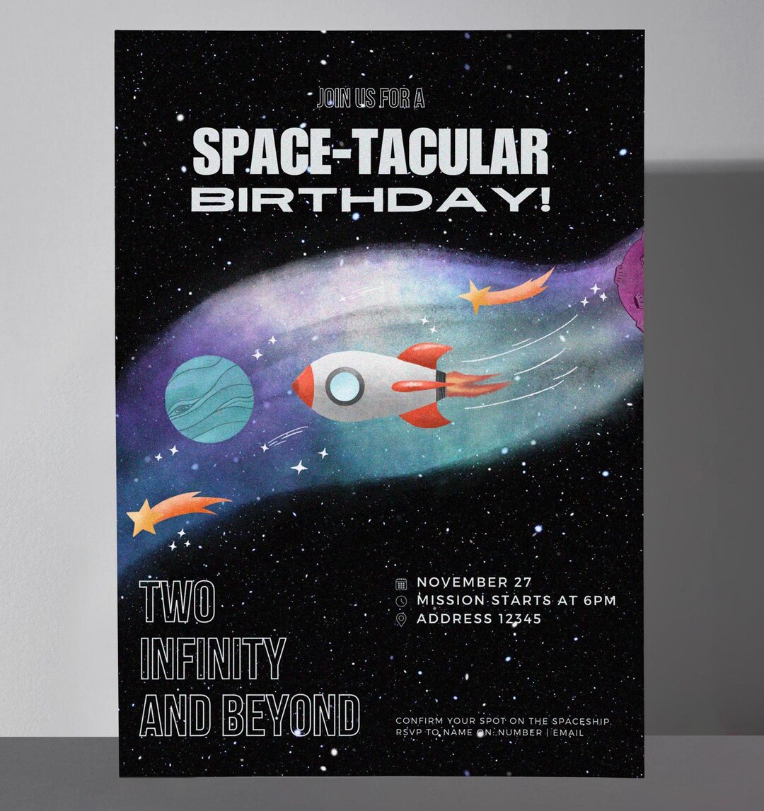 Kids Birthday Invitation Space Theme Boys Birthday Girls Birthday Space ...