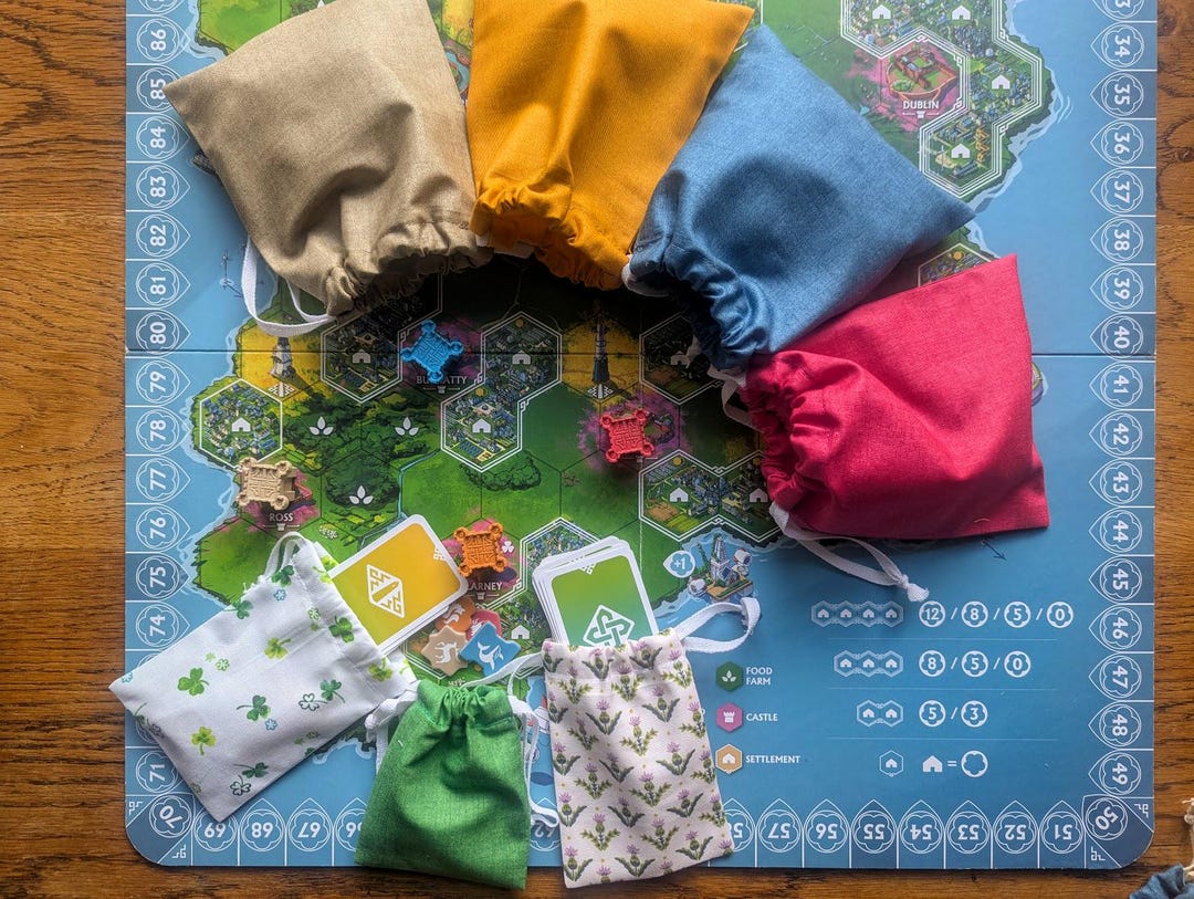 Handmade Cotton Board Game Bags: Rebirth Game, Meeple & Token Storage ...