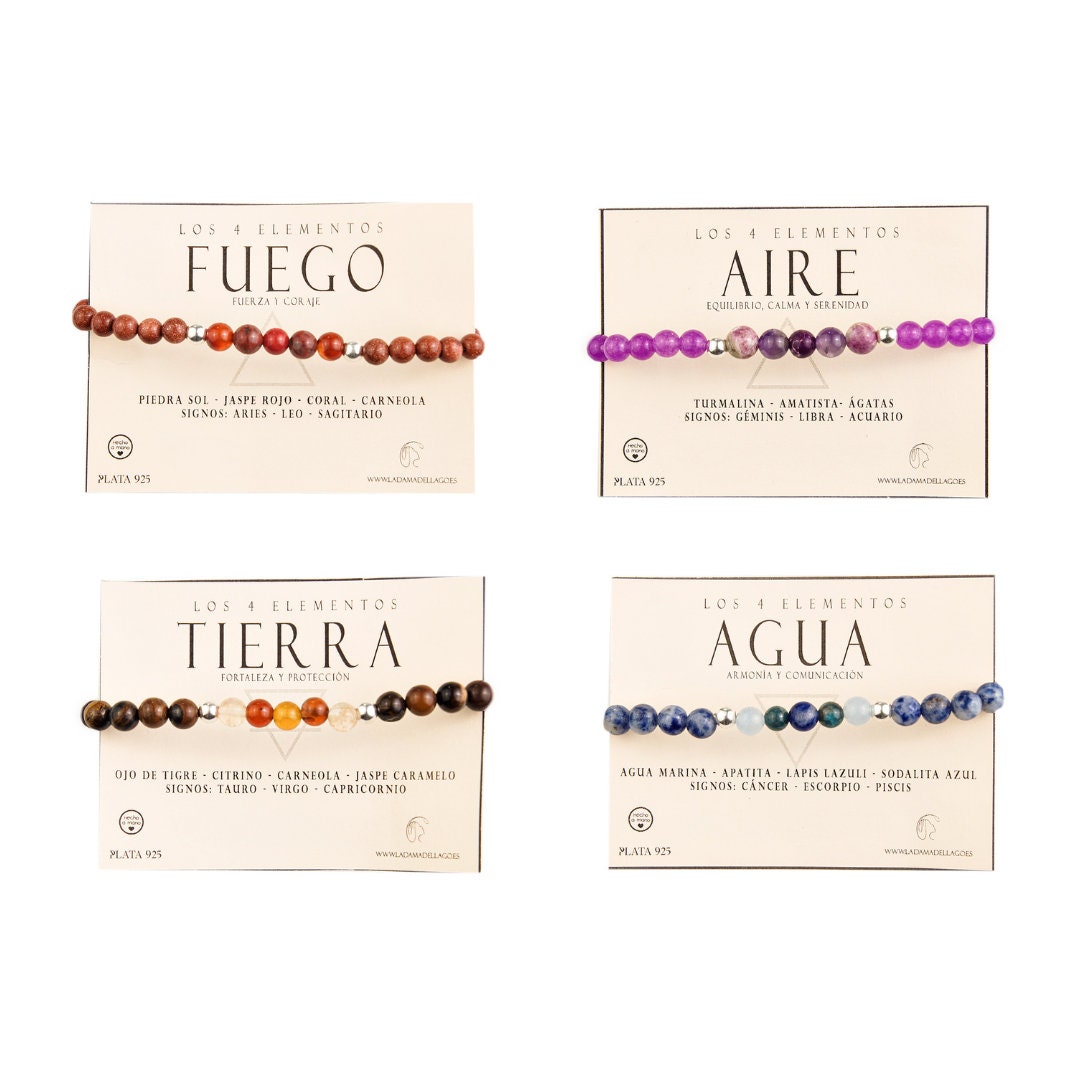 Four Element Bracelets in Different Mineral Stones, Water, Air, Fire ...