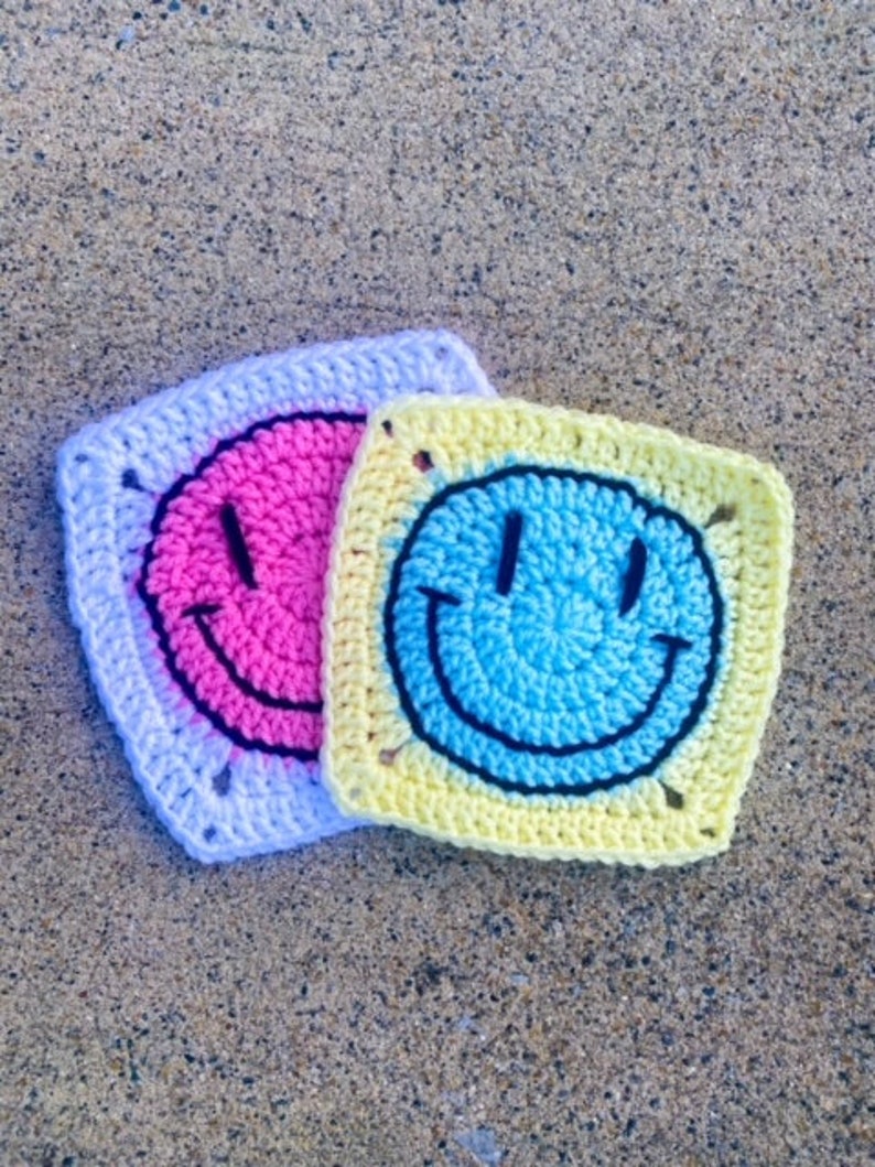 Smiley Face Crochet Granny Square Pattern–fun Crochet Motif for ...