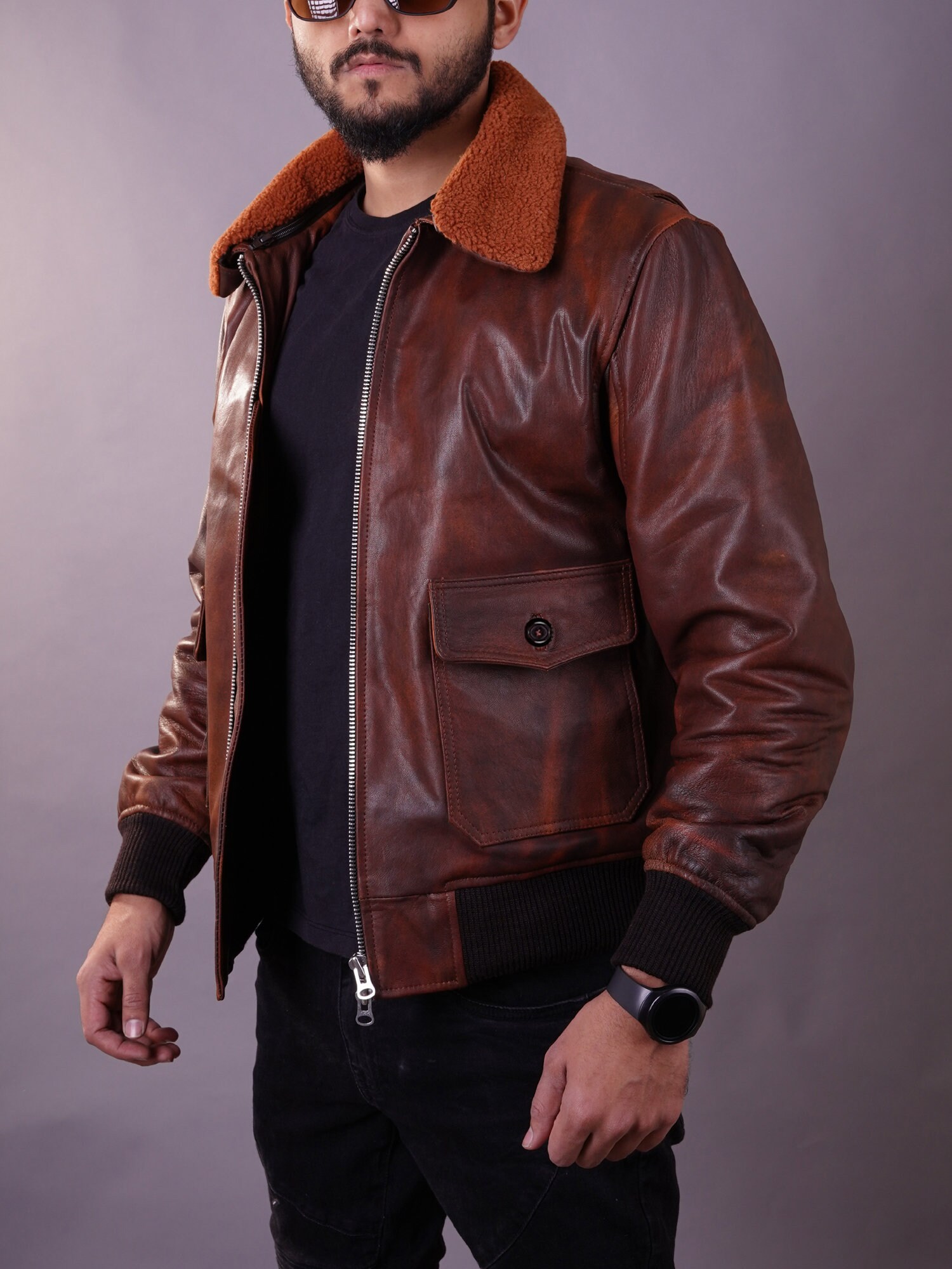 Handmade Men's Aviator A-2 Flight Jacket Distressed Brown Bomber ...