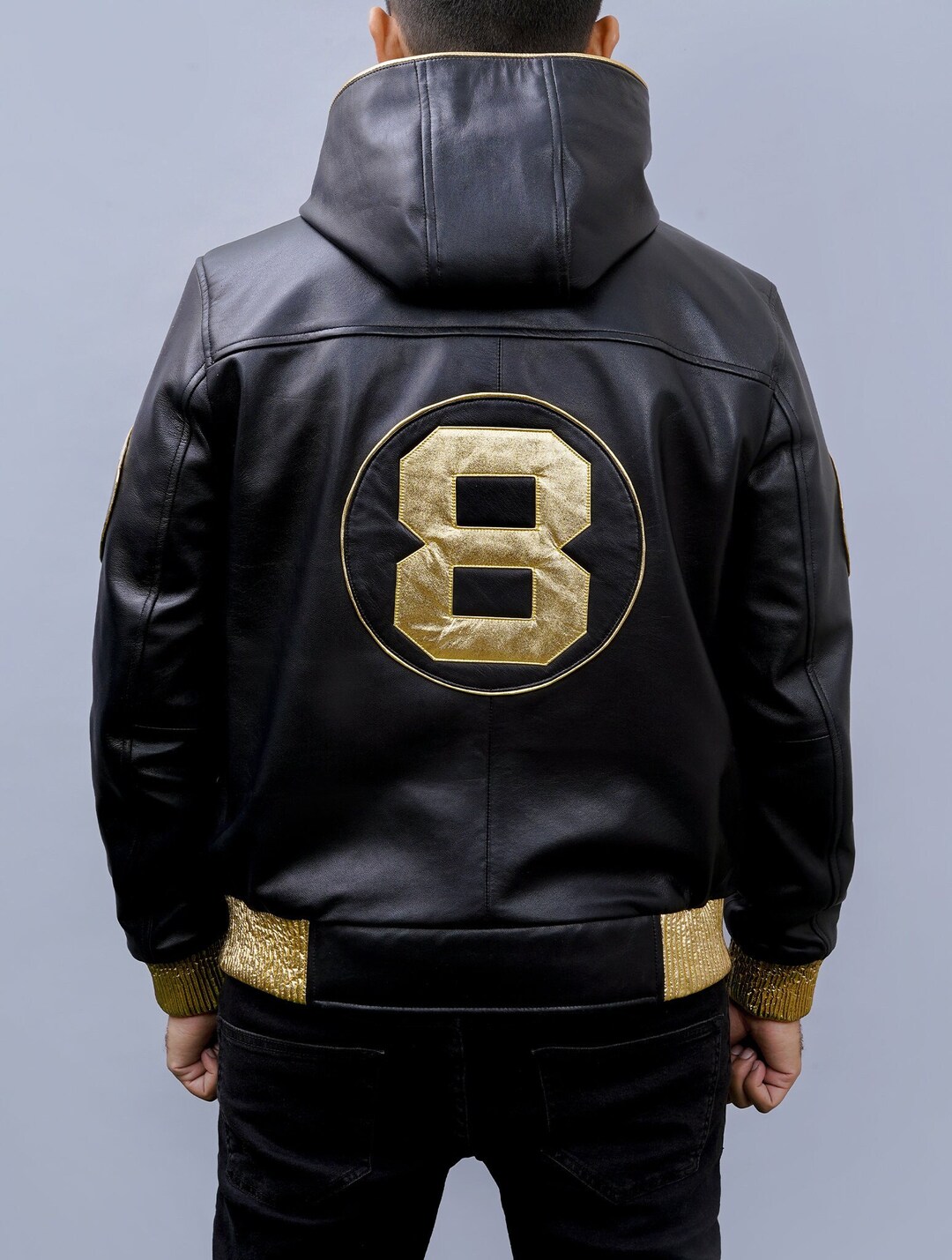 Handmade 8 Ball Leather Jacket David Puddy Inspired 8 Ball Bomber ...