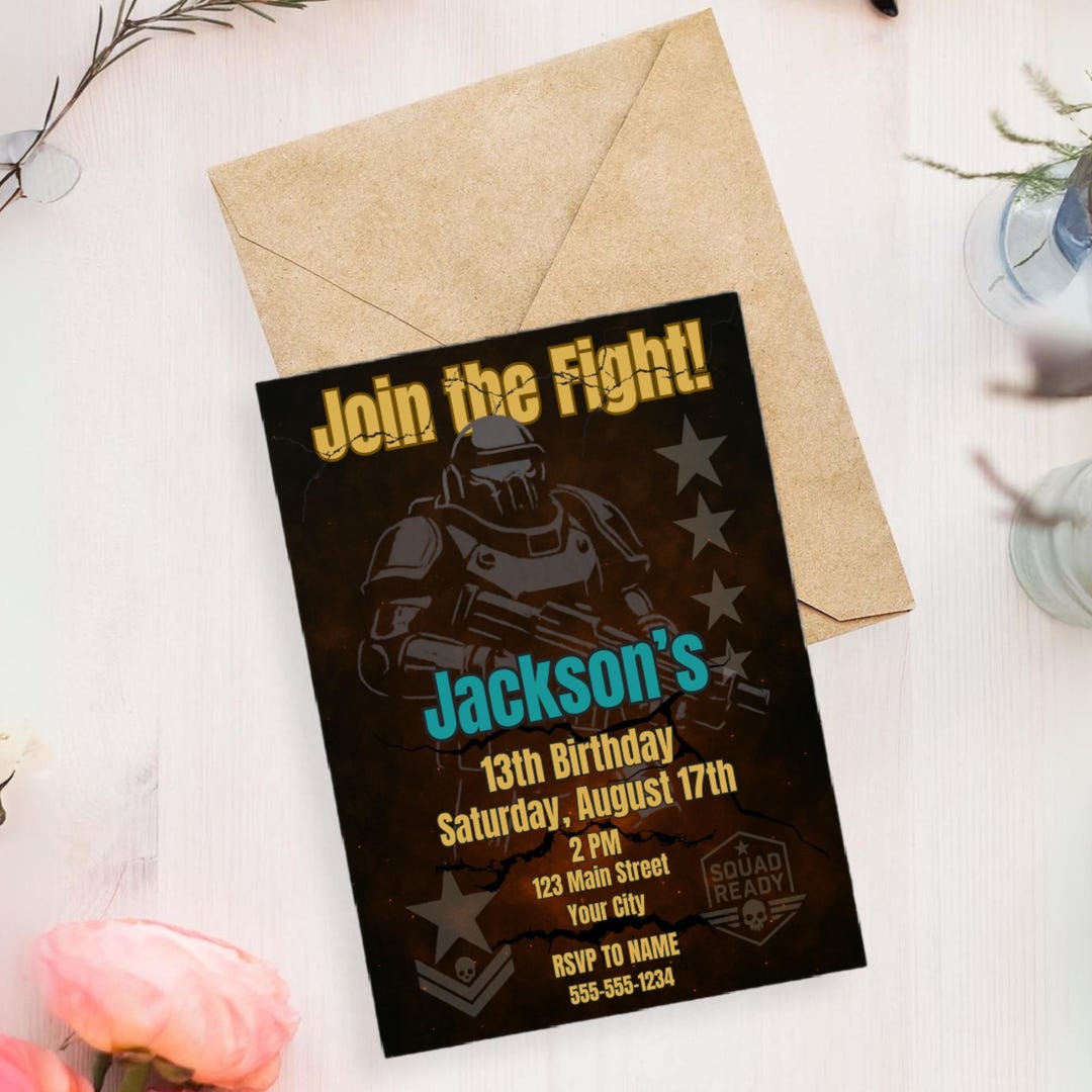 Galactic Soldier Birthday Invitation | Sci-fi Gamer Party | Editable ...