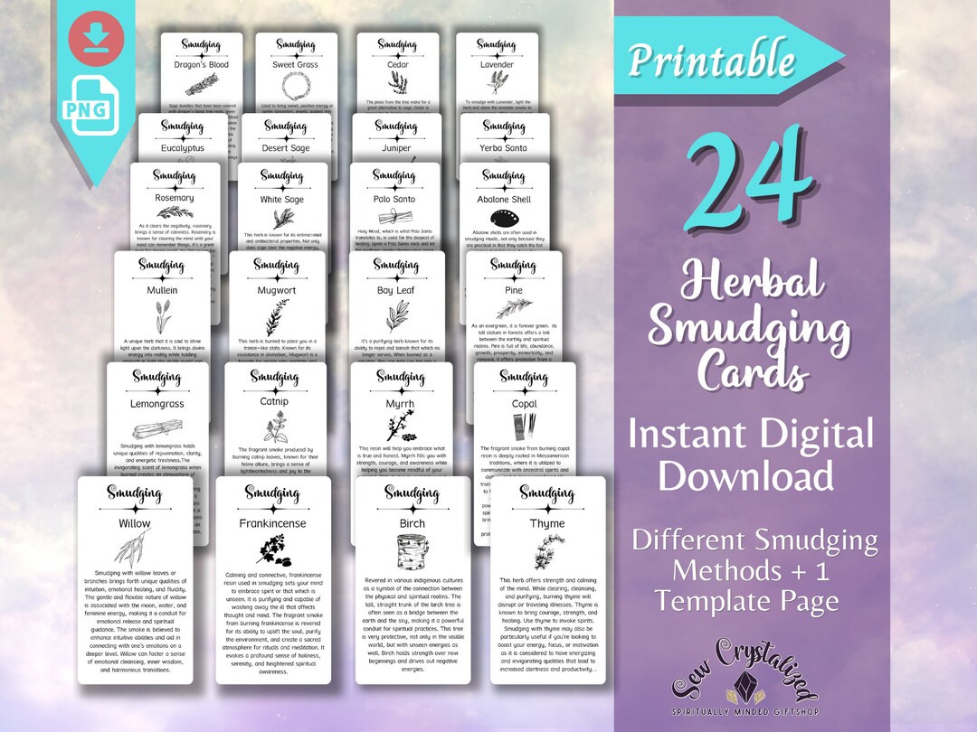 Printable Herbal Smudging Card Descriptions - Etsy
