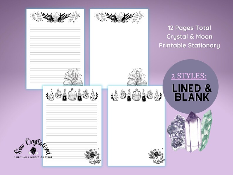 Crystal Stationary, Printable Crystal Themed Writing Journal Paper ...