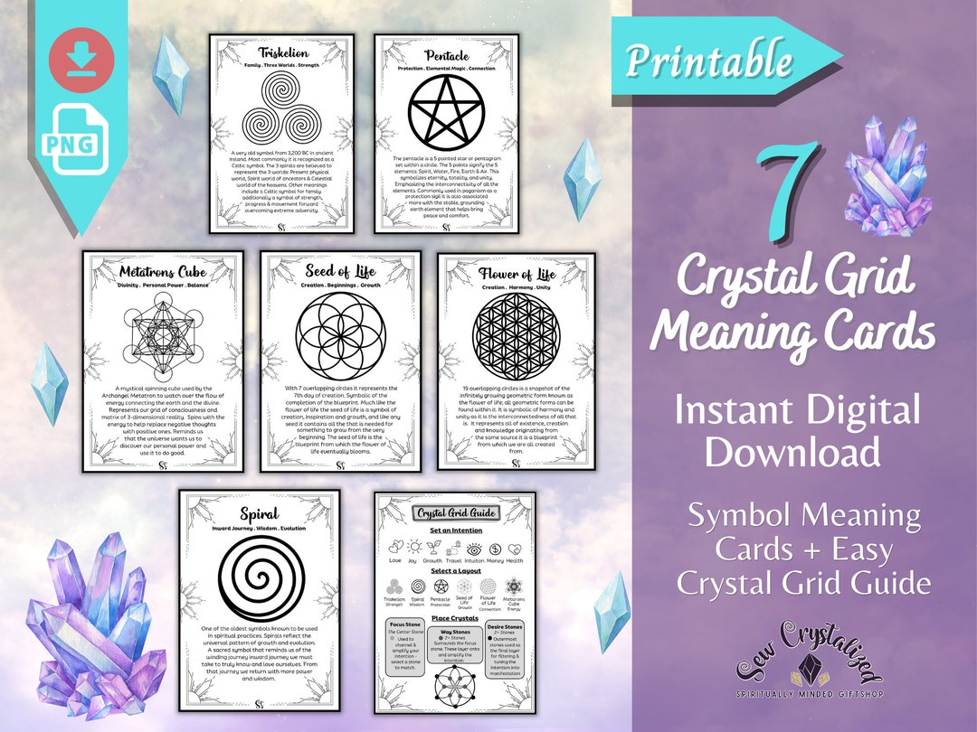 Crystal Grid Sacred Geometry Meaning Cards Printable Including Crystal ...