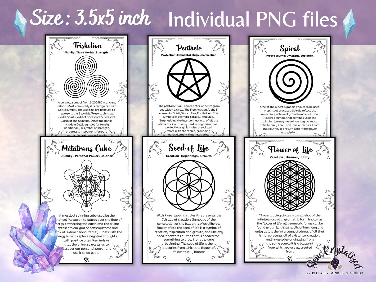 Crystal Grid Sacred Geometry Meaning Cards Printable Including Crystal ...