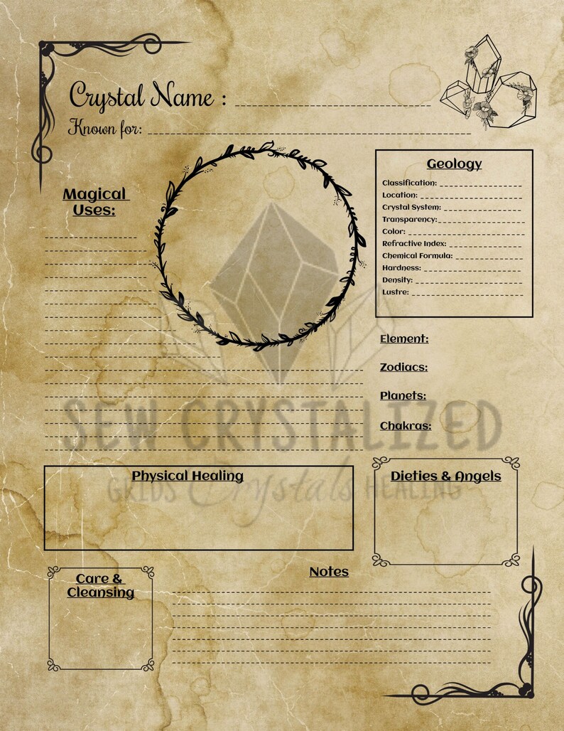 Digital Download. Crystal Collectors Template Page PDF. Grimoire Pages ...