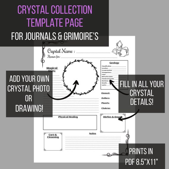 Digital Download. Crystal Collectors Template Page PDF. - Etsy