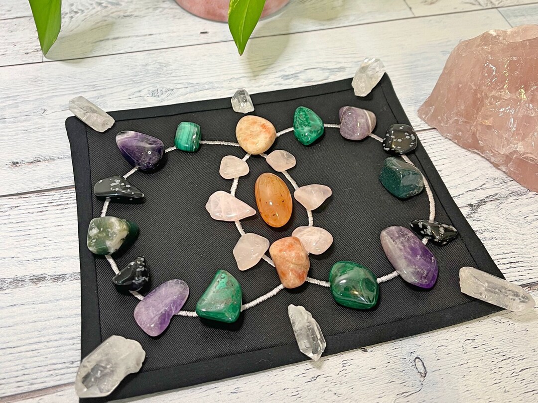 Embroidered Sacred Geometry Crystal Grid Mat for Healing, Meditation ...