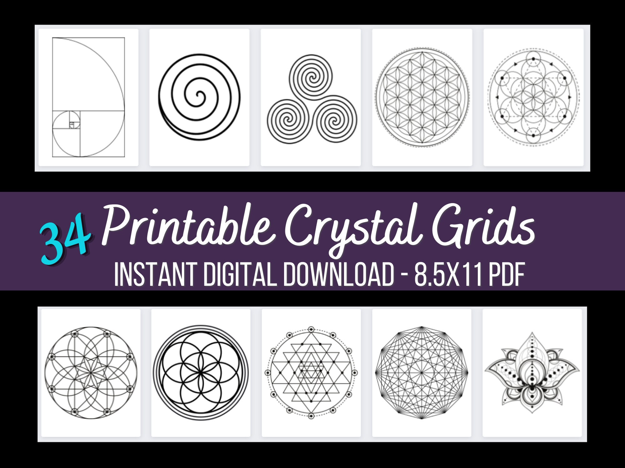 Crystal Grids Digital Download. 34 Printable Crystal Grid. Sacred ...