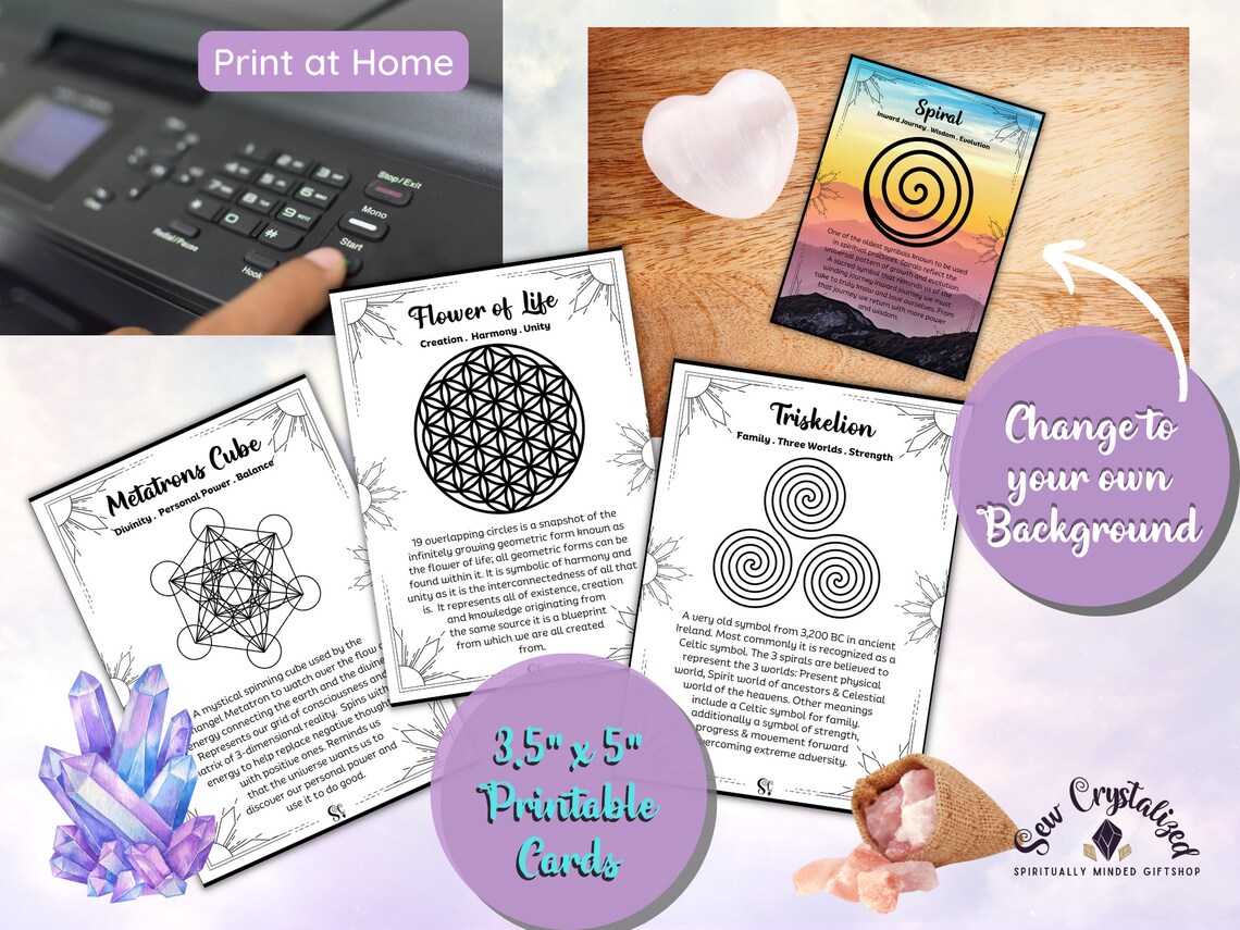 Crystal Grid Sacred Geometry Meaning Cards Printable Including Crystal ...