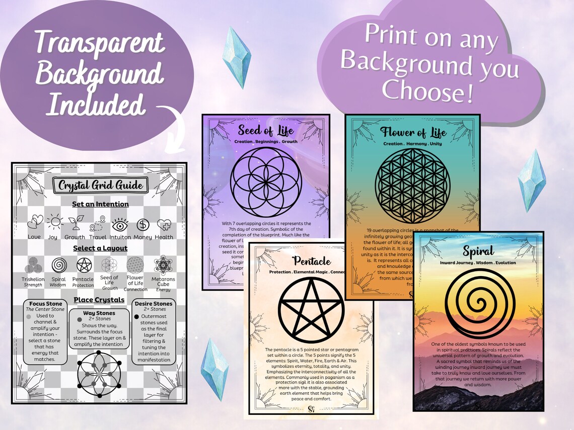 Crystal Grid Sacred Geometry Meaning Cards Printable Including Crystal ...