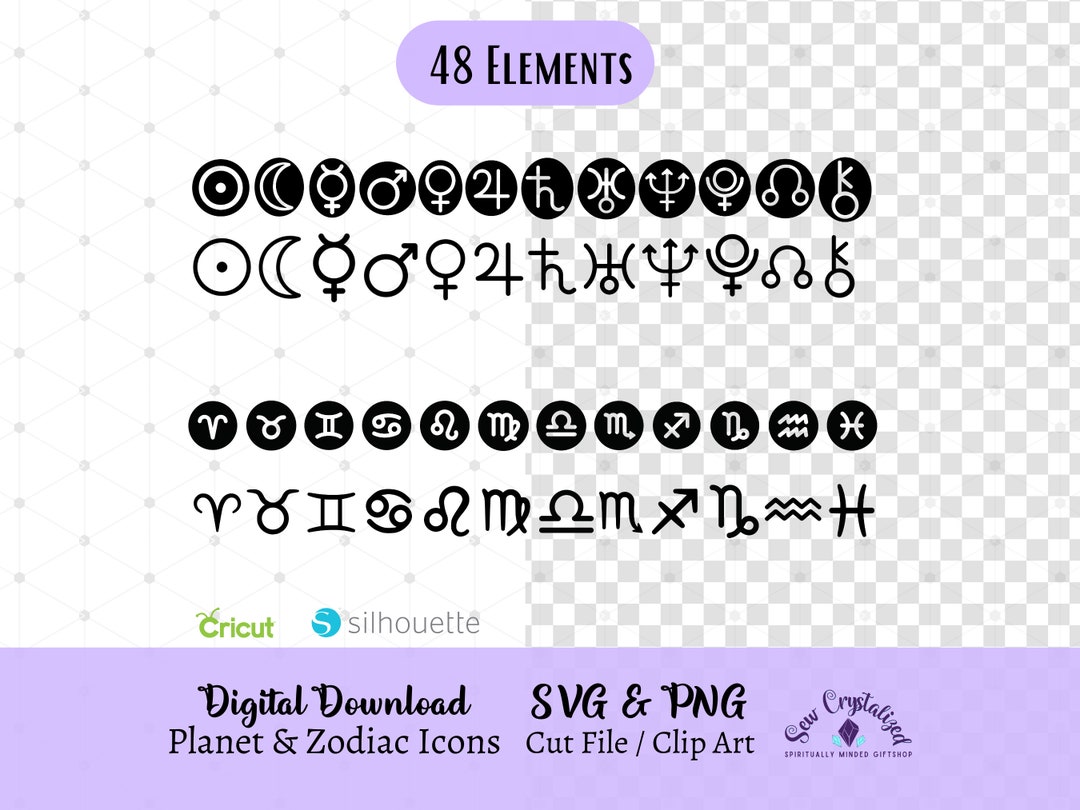 Astrology Zodiac Signs SVG Cut File, Planet Icons & Zodiac Icons for ...