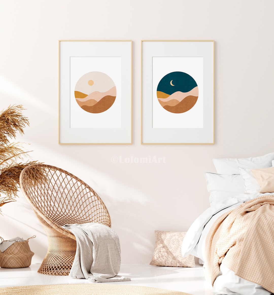 Sun and Moon, Set of 2 Prints, Printable Wall Art, Mid Century Modern ...