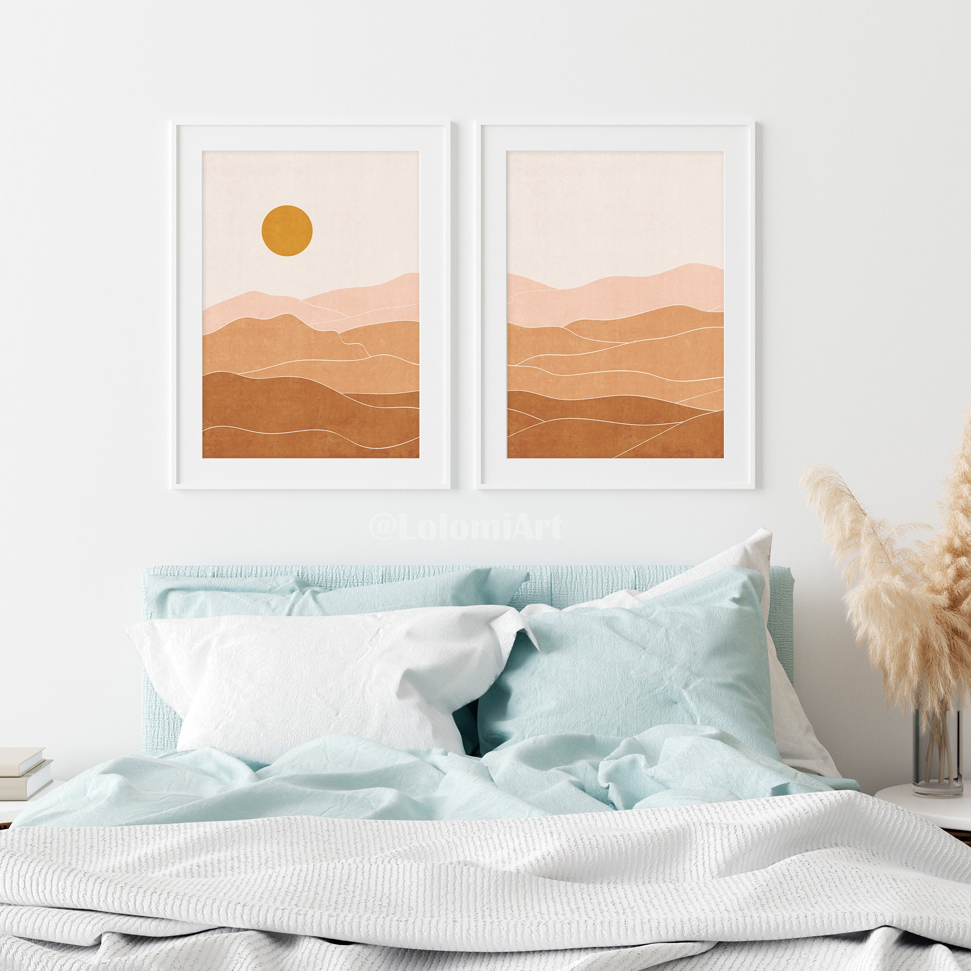 Mountain Boho Wall Art Print, Set of 2 Prints, Printable Wall Art ...