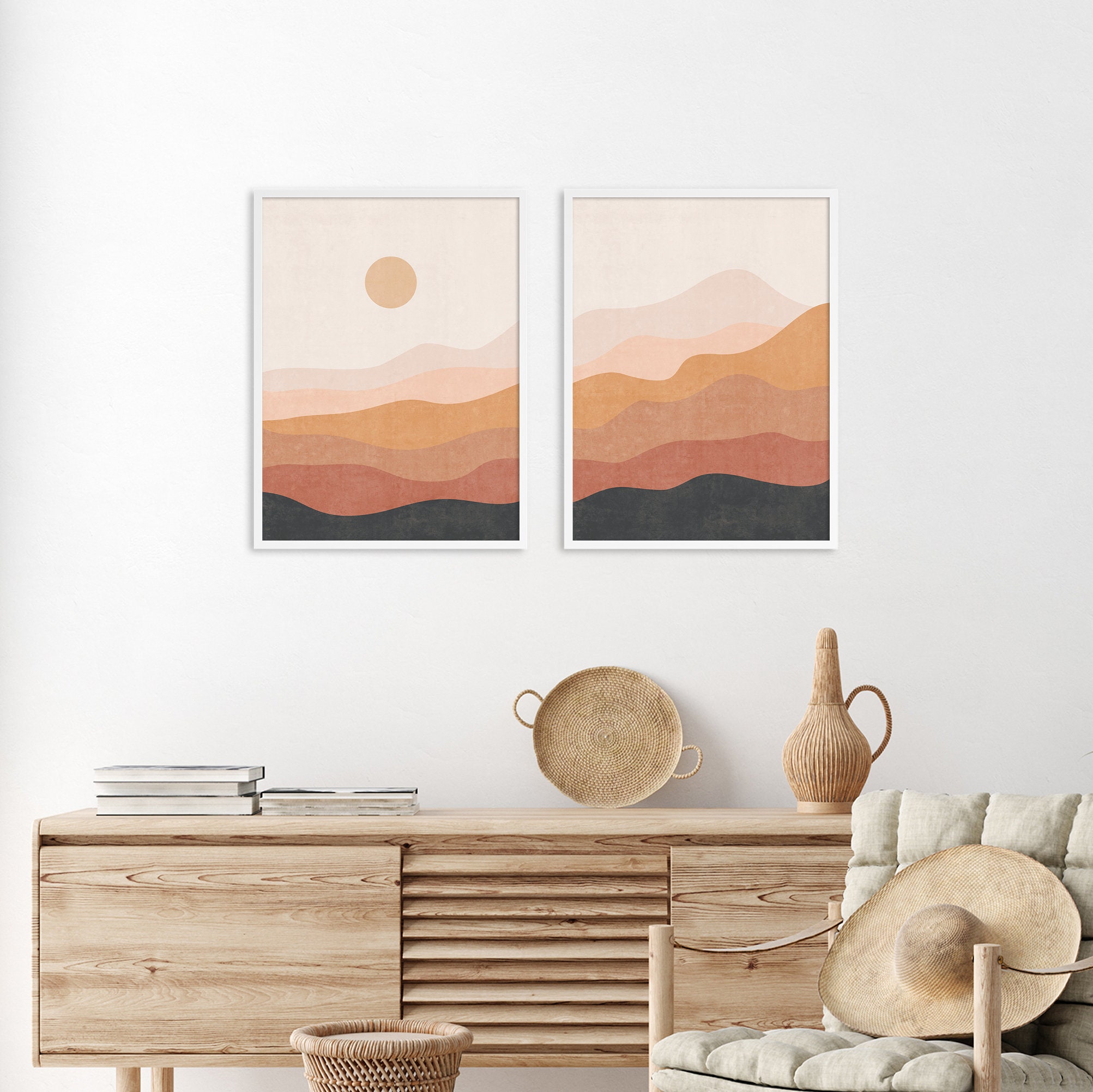 Printable Wall Art Set of 2 Prints, Boho Wall Art Print, Boho Sun Art ...