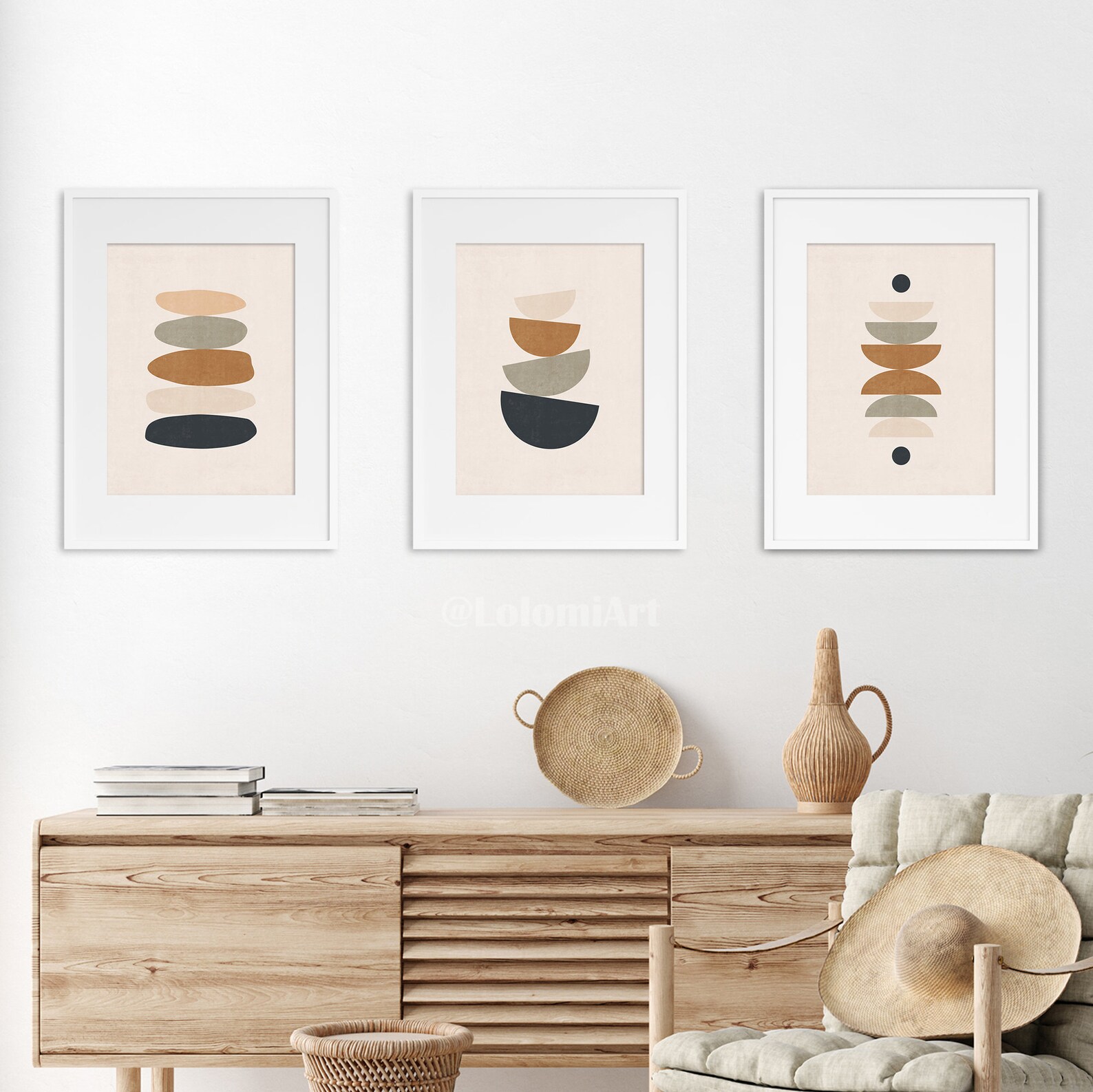 Set of 3 Wall Art Geometric Art Set Mid Century Modern Wall - Etsy