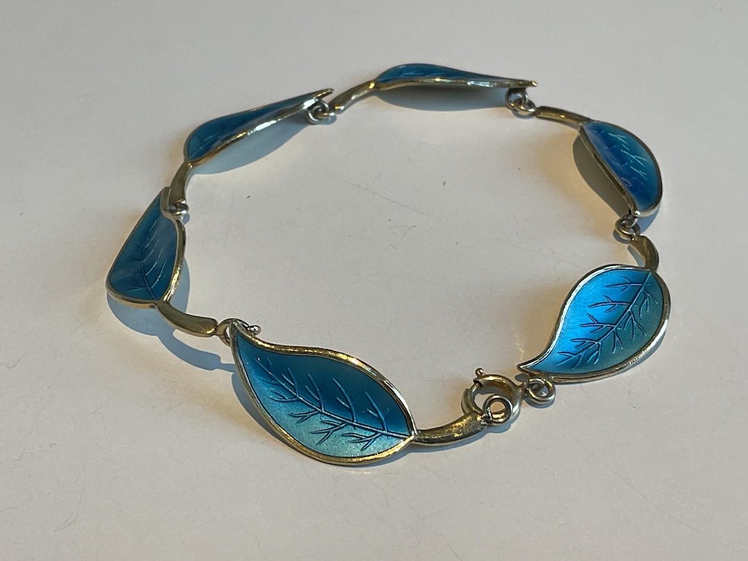 Meka Denmark Light Blue Enamel on Silver Leaf Bracelet - Etsy